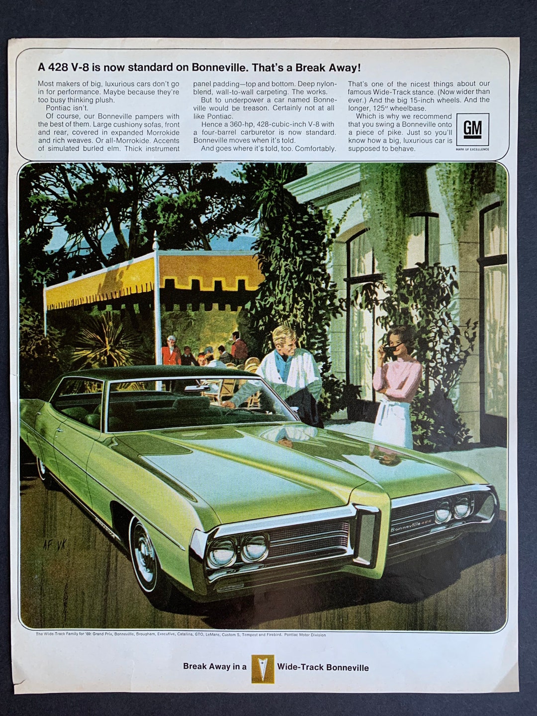 Vintage 1969 GM Wide-track Bonneville V-8 Auto Print Advertisement - Etsy