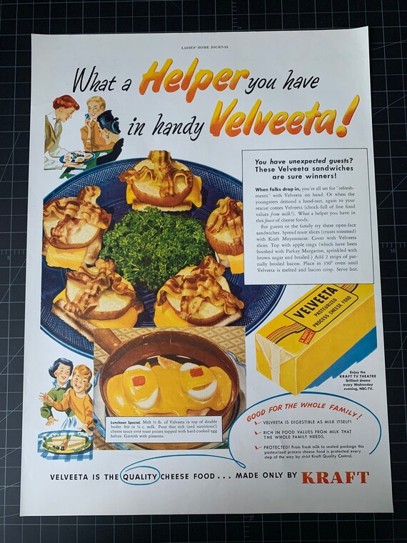 Vintage 1951 Kraft Velveeta Cheese Print Ad | Etsy