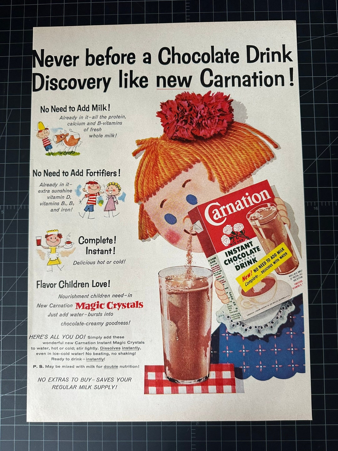Vintage 1950s Carnation Chocolate Drink Print Ad - Etsy