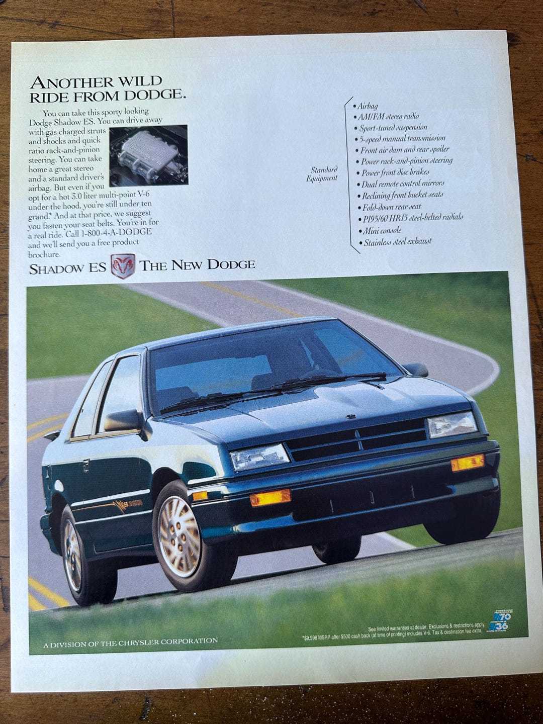 Vintage 1993 Dodge Shadow ES Automobile Print Ad - Etsy