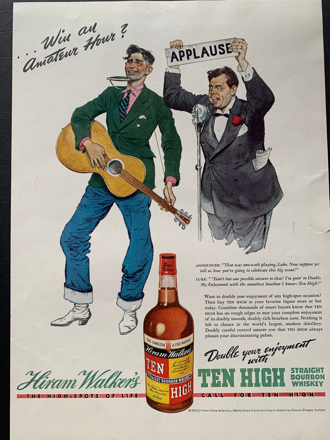 Vintage 1938 Hiram Walker's Ten High Whiskey Ad - Etsy