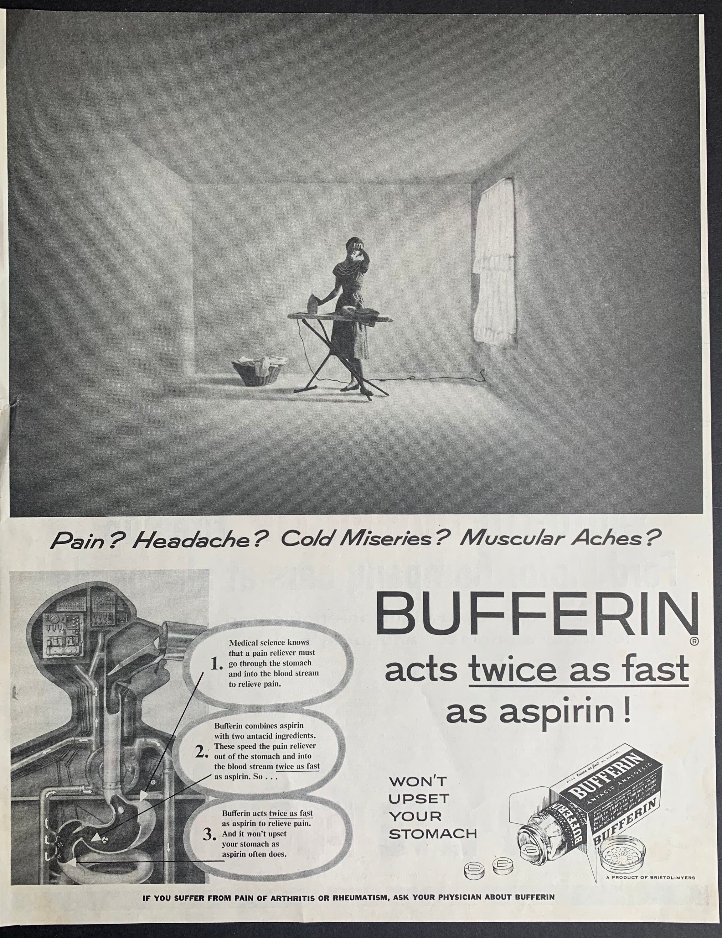 Vintage 1957 Buffering Pain Reliever Print Ad - Etsy UK