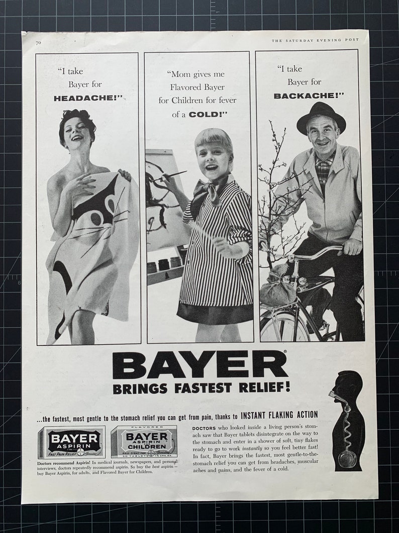 Vintage 1961 Bayer Aspirin Print Ad - Etsy