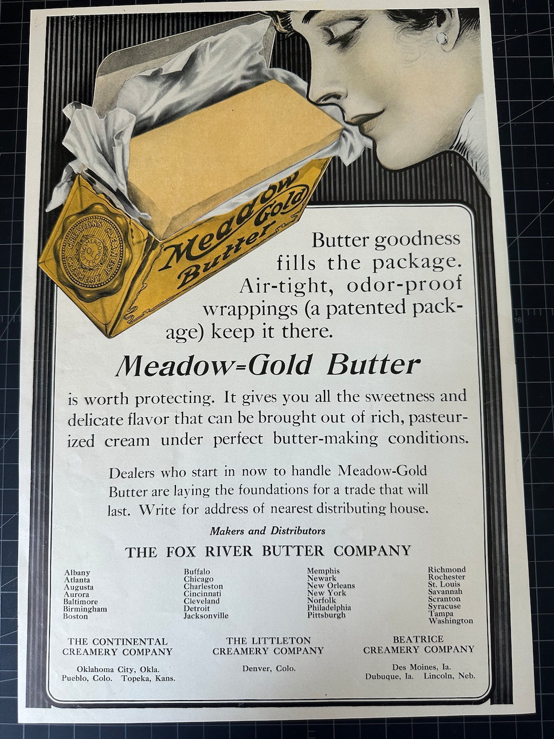 Vintage 1912 Meadow Gold Butter Original Print Ad - Etsy