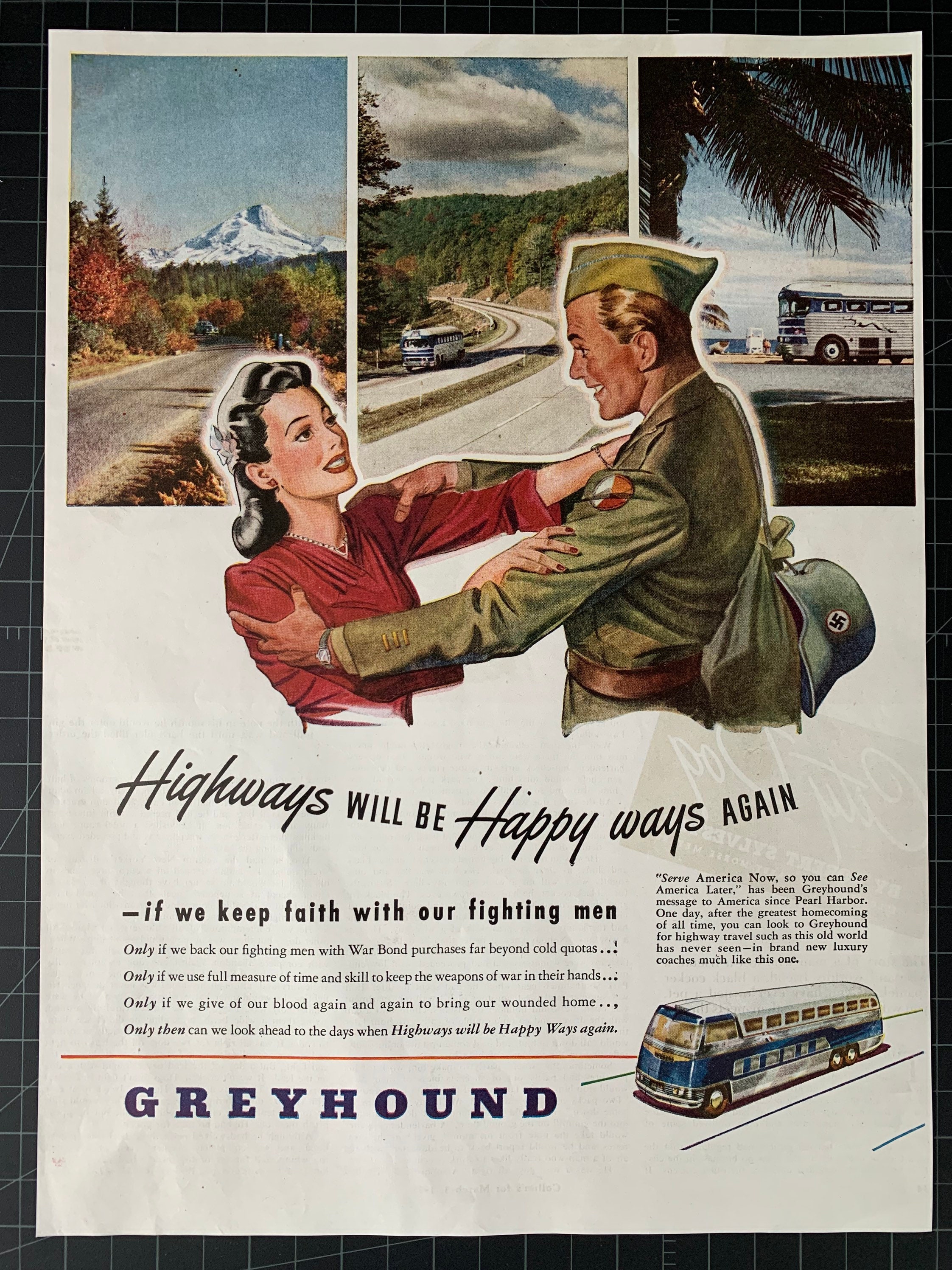 Vintage 1945 Greyhound Bus WW2 Print Ad | Etsy