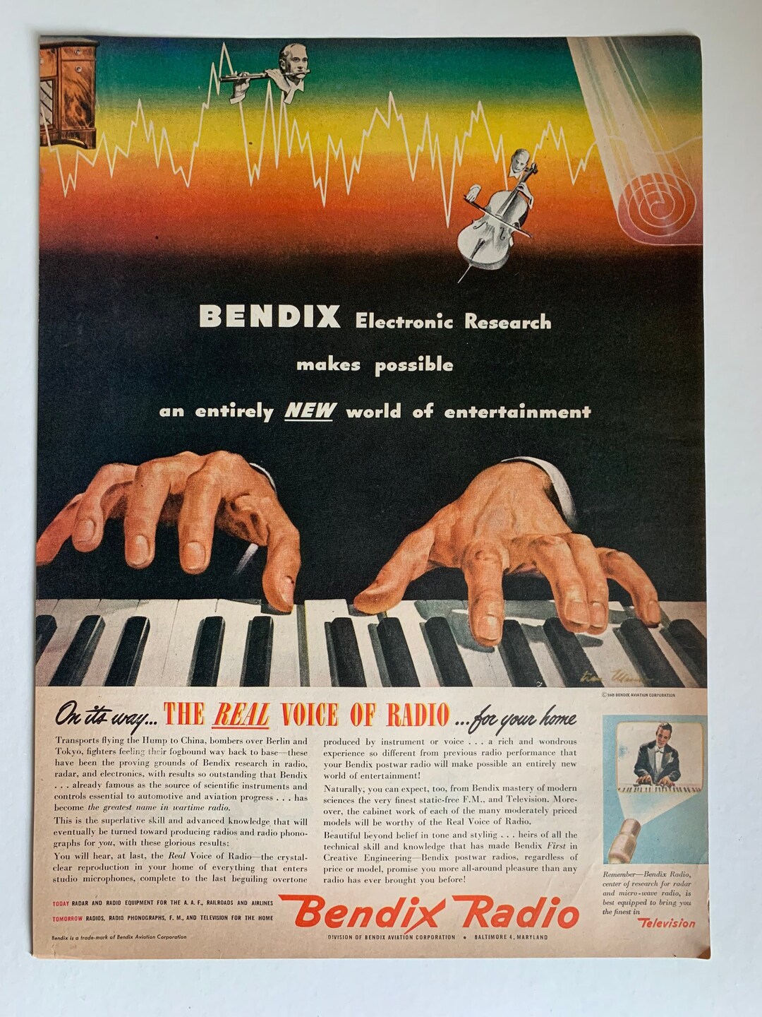 Vintage 1940s Bendix Radio Advertisement Retro Gift Decor - Etsy