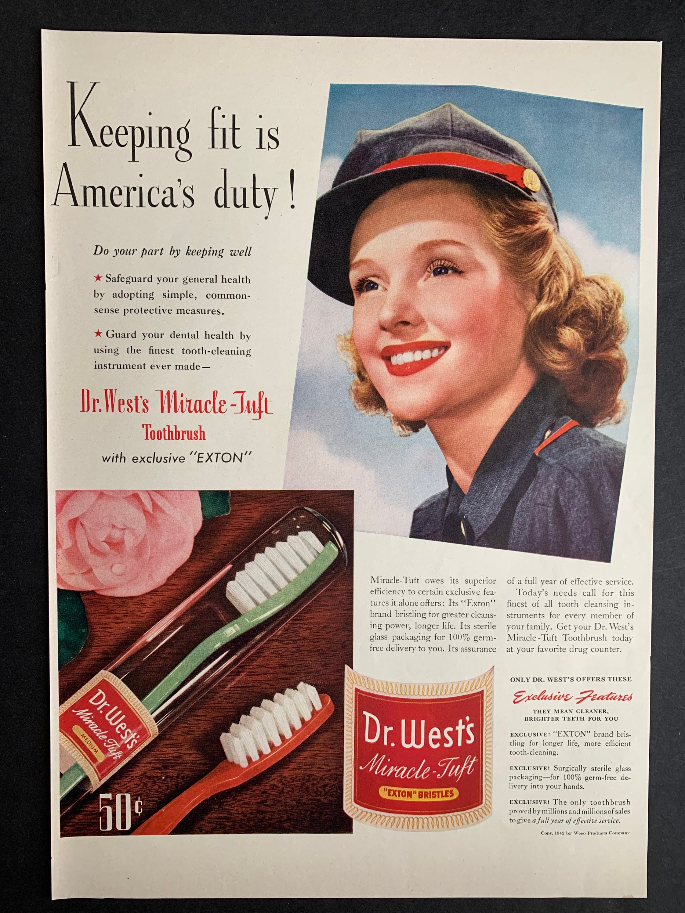 Vintage 1942 Dr. Wests Miracle Tuft Toothbrush WW2 Era Print | Etsy
