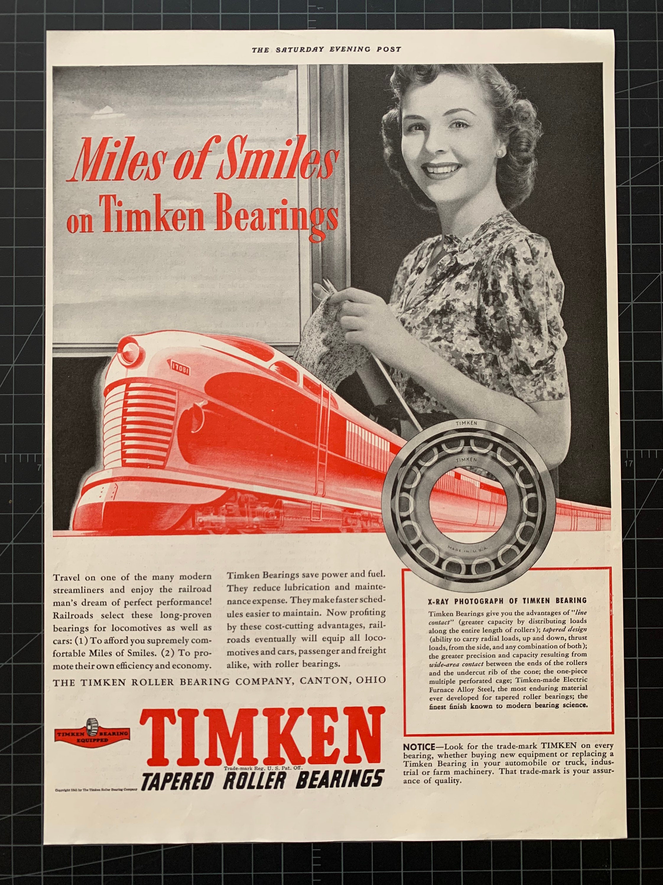 Vintage 1941 Timken Roller Bearings Print Ad | Etsy