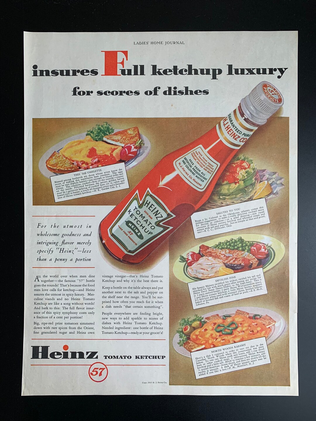 Vintage 1937 Heinz Ketchup Print Advertisement - Etsy