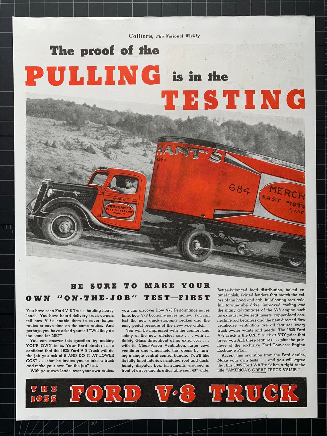 Vintage 1935 Ford V-8 Trucks Print Advertisement - Etsy