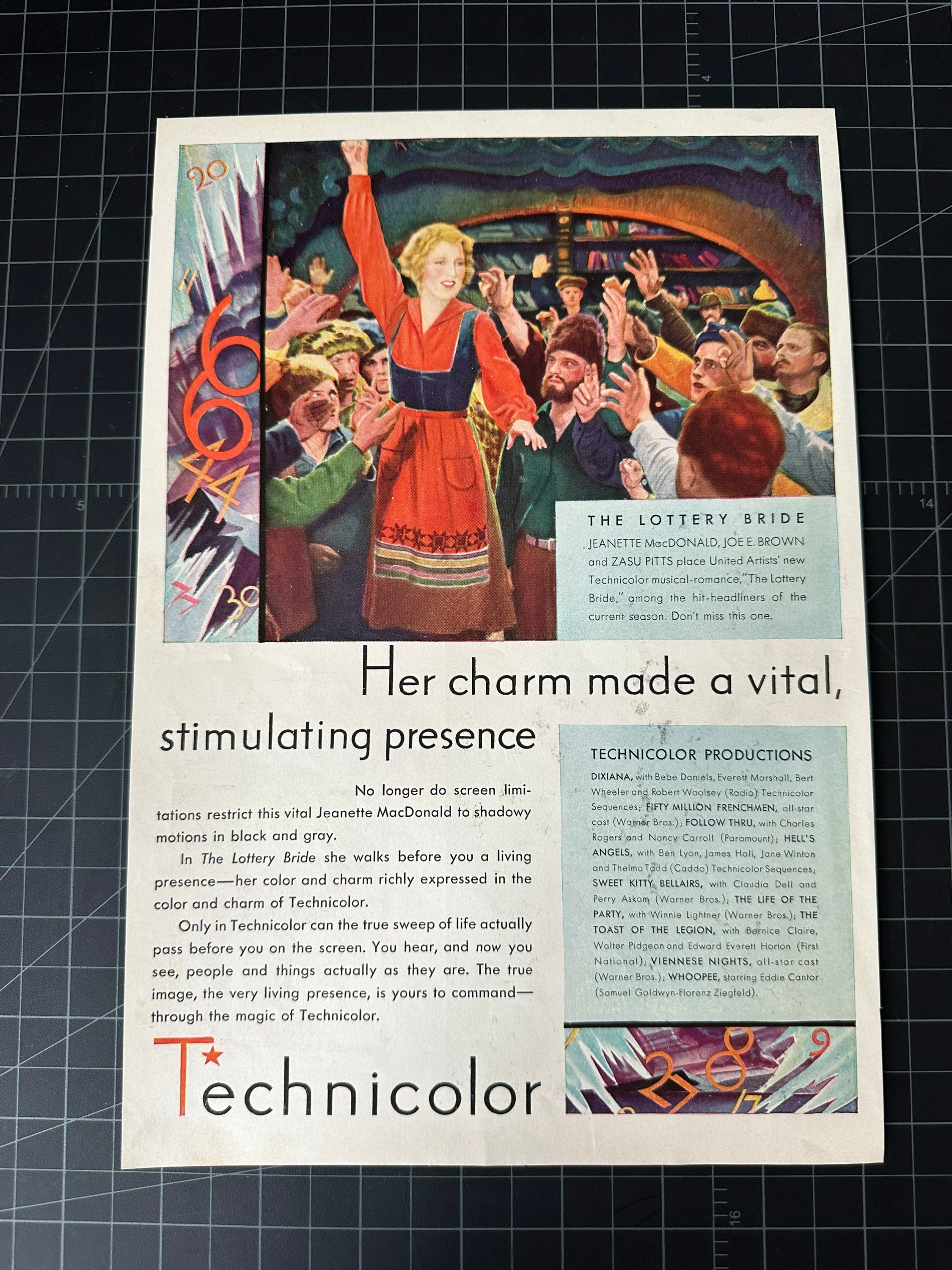Vintage 1930s Technicolor Film Print Ad - Jeanette Macdonaldvintage ...