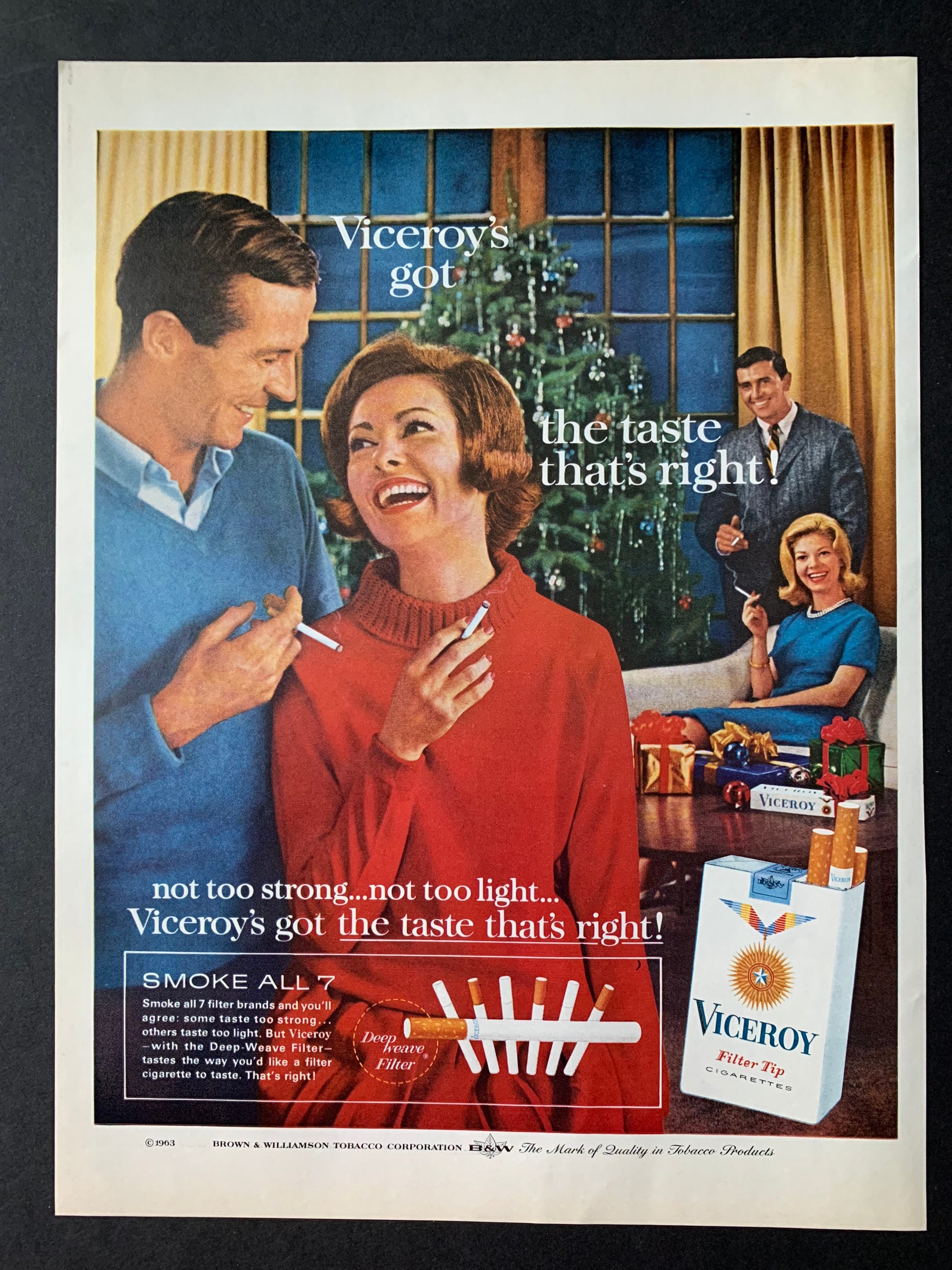 Vintage 1963 Viceroy Cigarettes Holiday Christmas Ad | Etsy