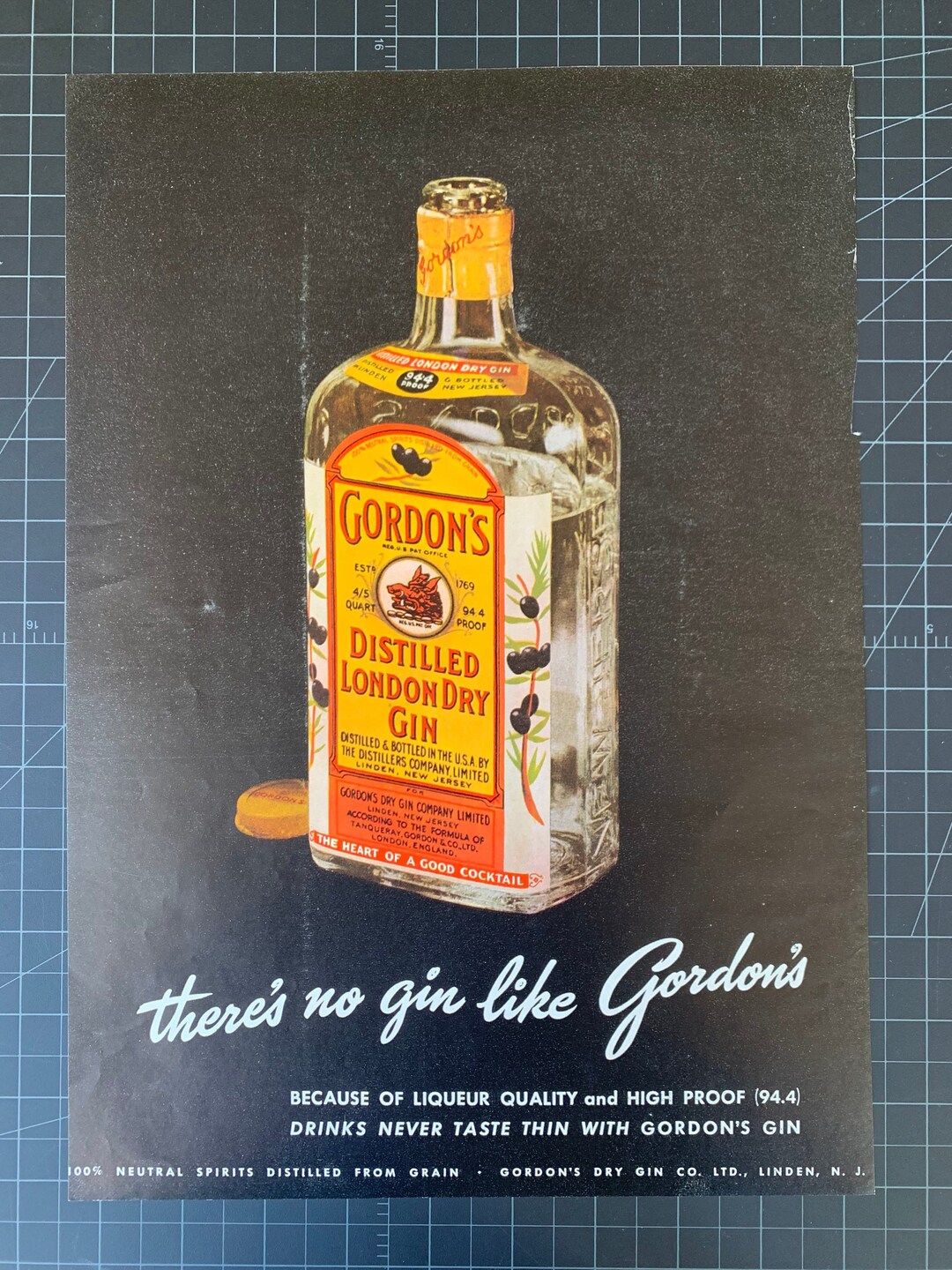 Vintage 1946 Gordons Gin Print Advertisement Retro Gift Decor - Etsy