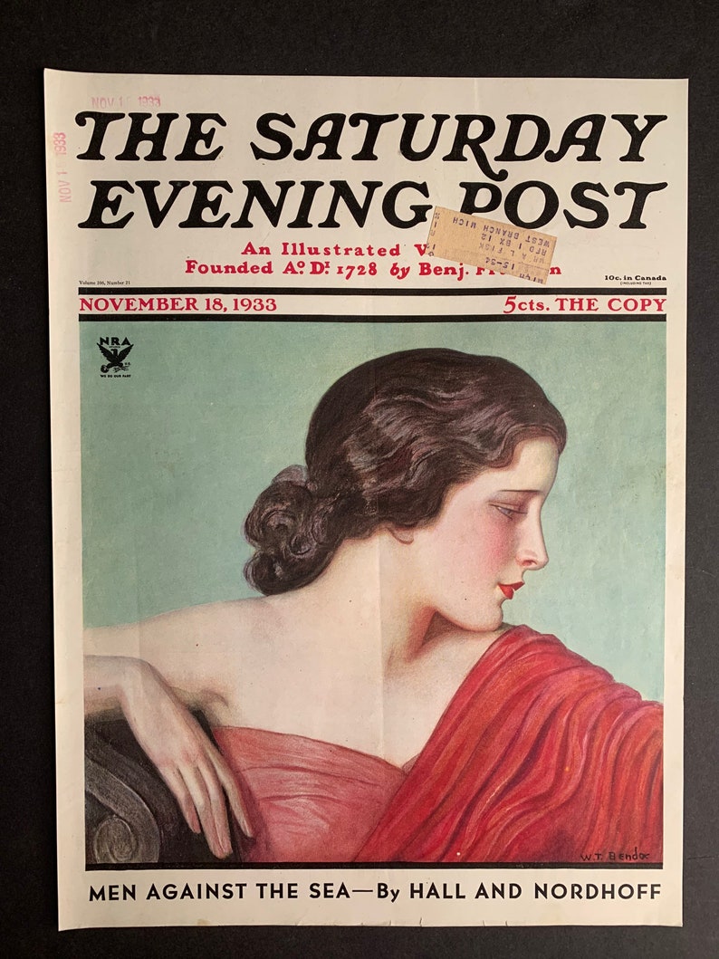 Vintage 1933 Saturday Evening Post Cover Wladslaw Teador - Etsy