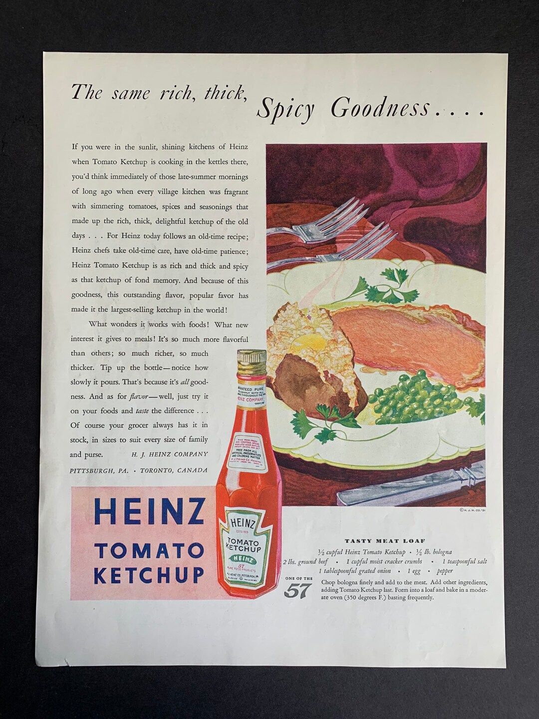 Vintage 1933 Heinz Ketchup Print Advertisement Retro Gift Decor - Etsy