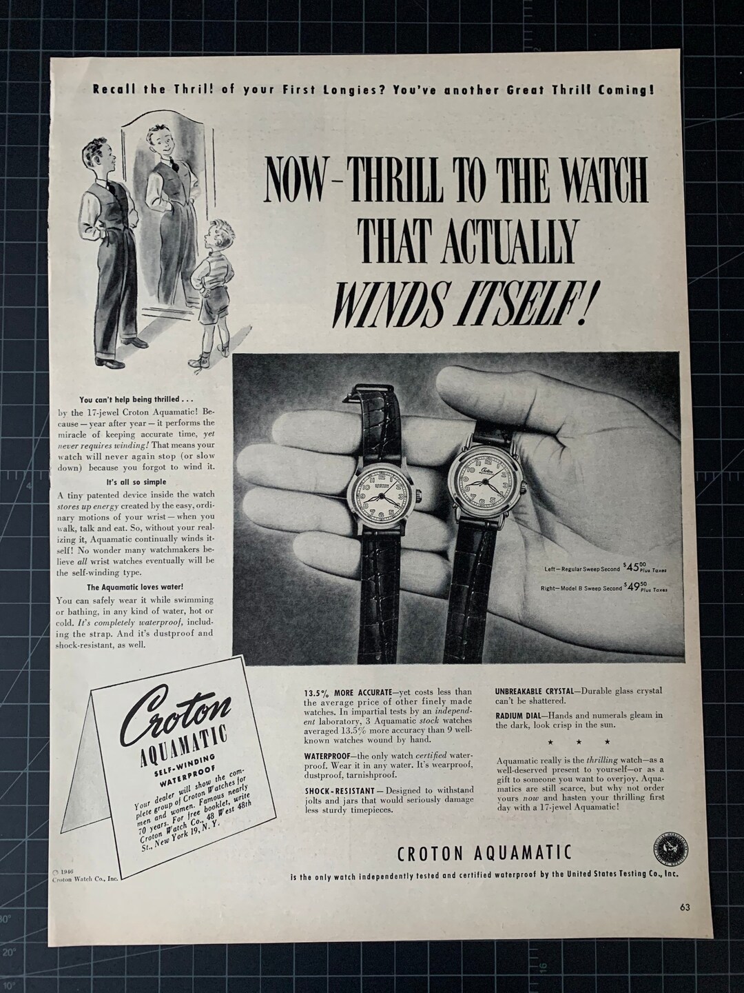 Vintage 1946 Croton Automatic Watch Print Advertisement - Etsy