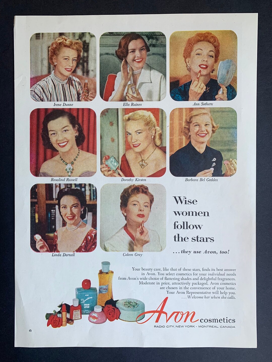 Vintage 1950s Avon Cosmetics Hollywood Stars Print Ad - Linda Darnell ...