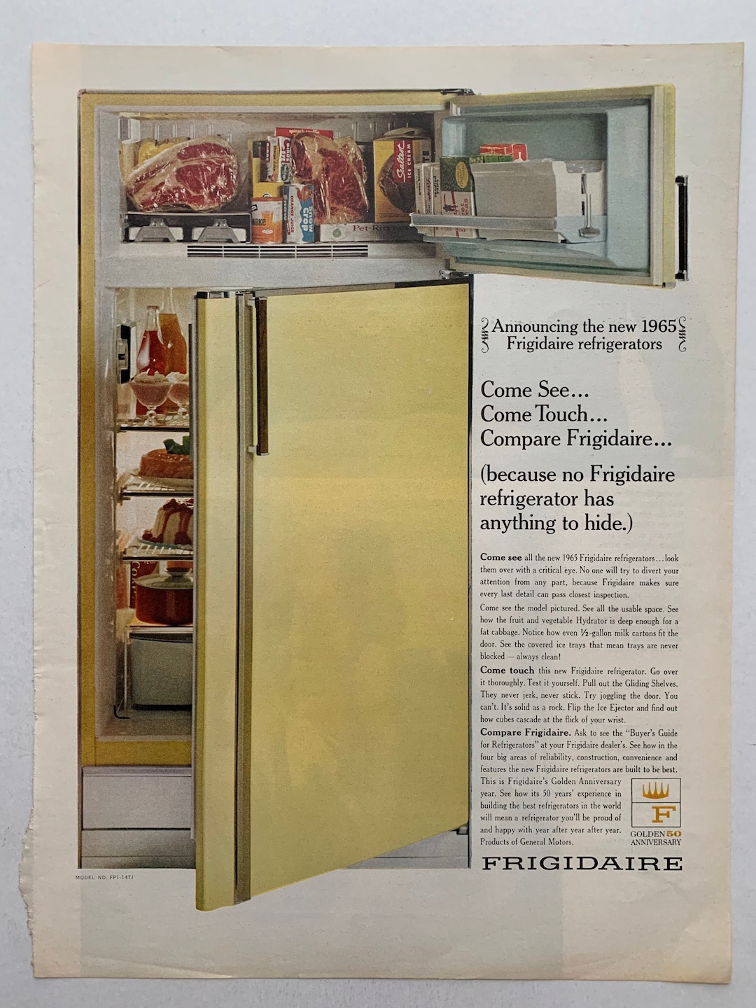 Vintage 1960s Frigidaire Refrigerator Print Ad – Retro Kitchen Decor ...