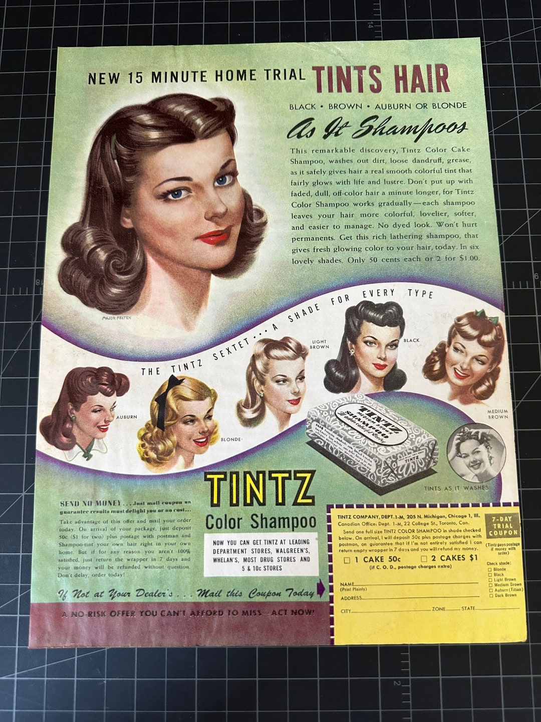 Vintage 1940s Tintz Hair Color Print Advintage Retro Gift Decor - Etsy