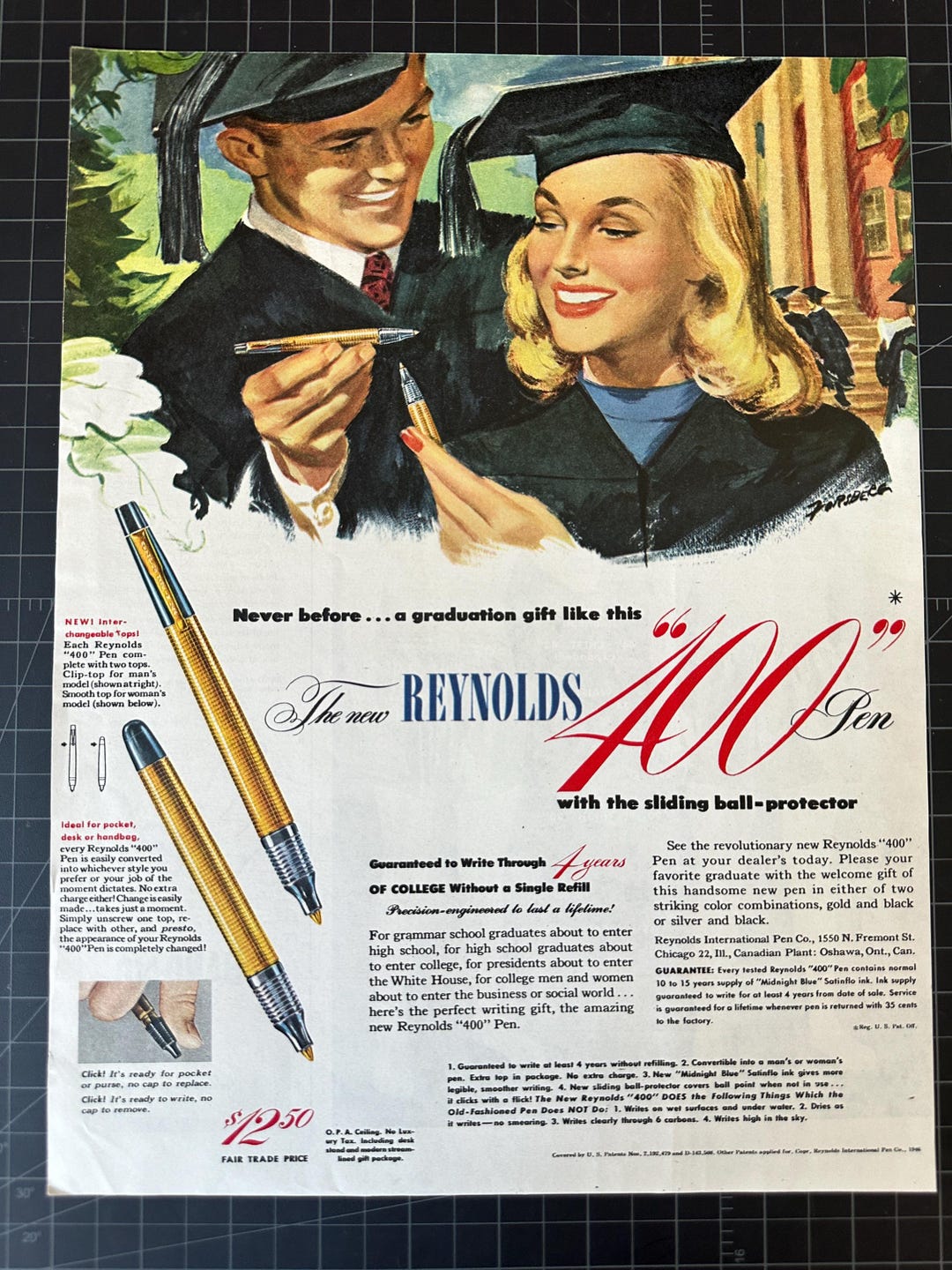 Vintage 1946 Reynolds 400 Pen Print Ad - Etsy