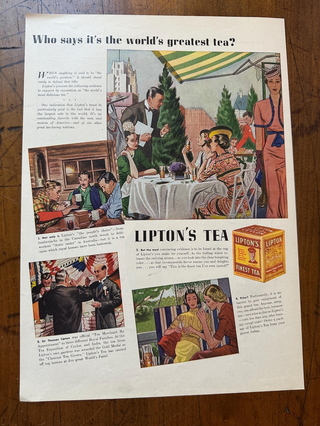 Vintage 1940 Lipton’s Tea Print Ad - Etsy