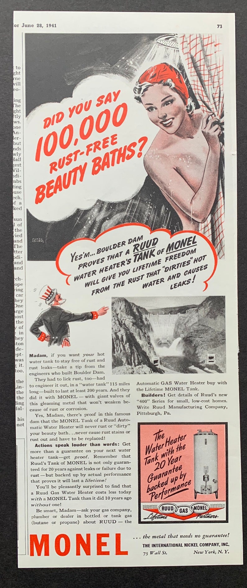 Vintage 1941 Monel Water Heater Original Print Ad - Etsy