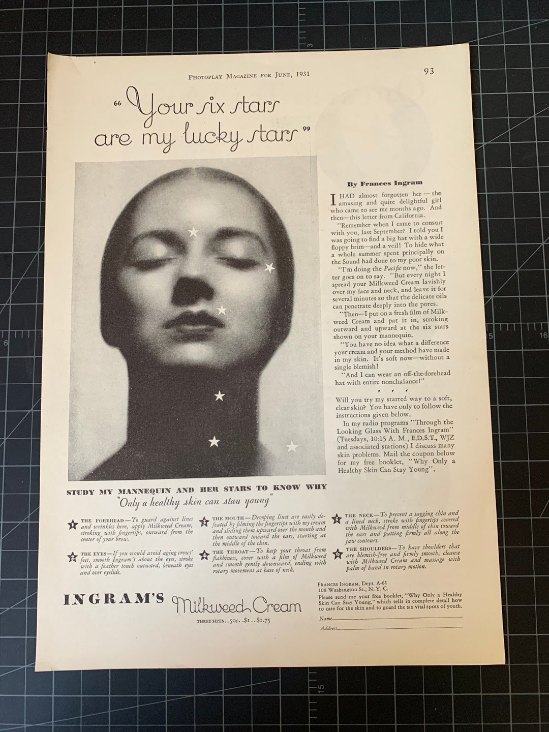 Vintage 1931 Ingrams Milkweed Cream Print Ad - Etsy