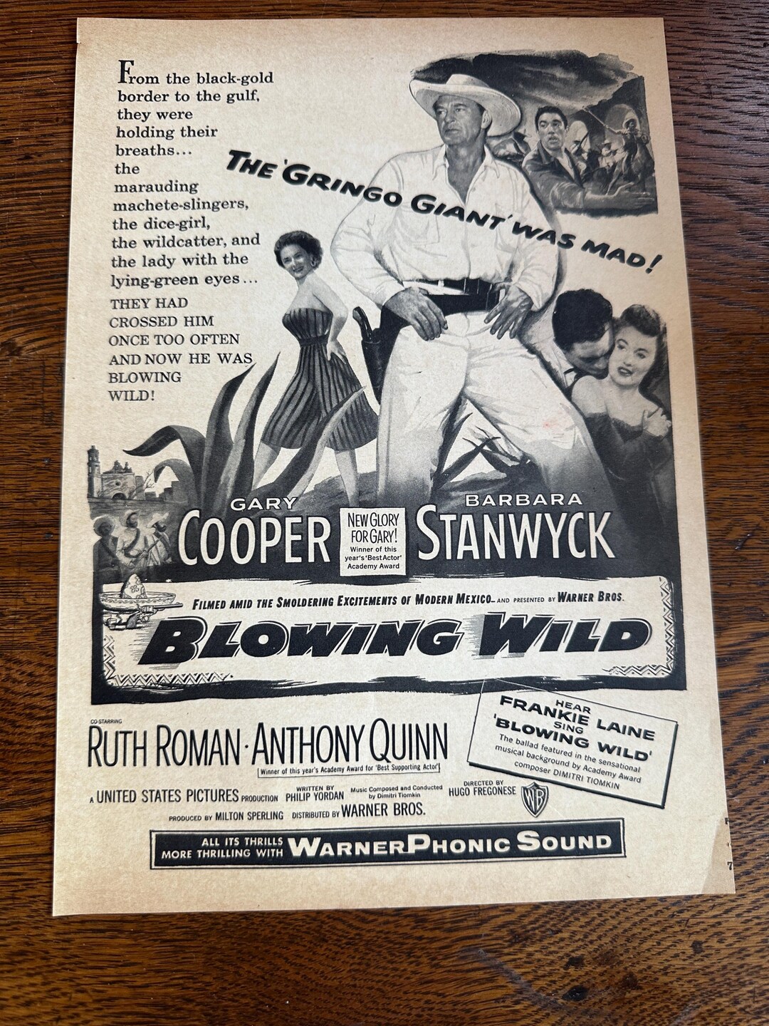 Vintage 1952 “blowing Wind” Film Print Ad - Gary Cooper - Barbara ...