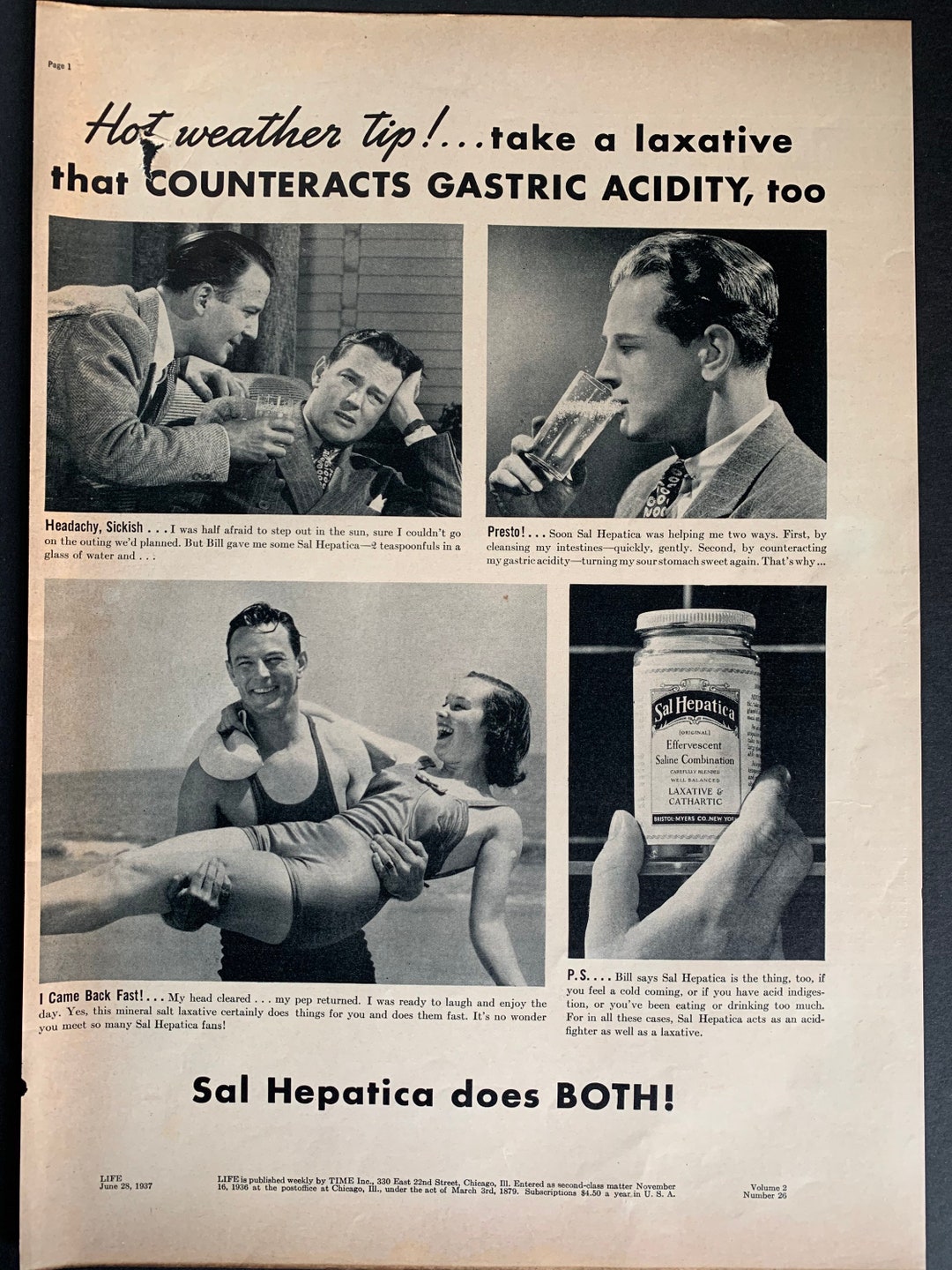 Vintage 1937 Sal Hepatica Laxative Ad - Etsy