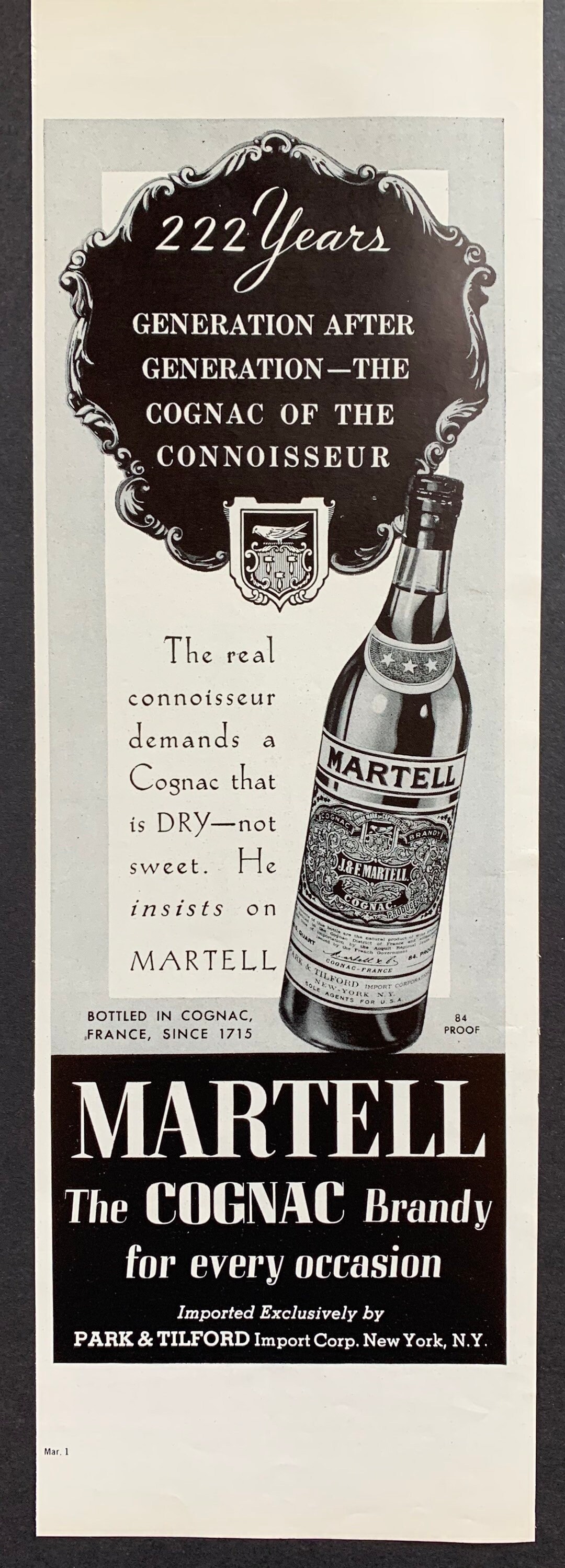 Vintage 1937 Martell Cognac Brandy Ad - Etsy