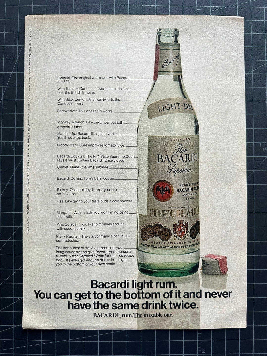 Vintage 1973 Bacardi Rum Original Print Ad - Etsy