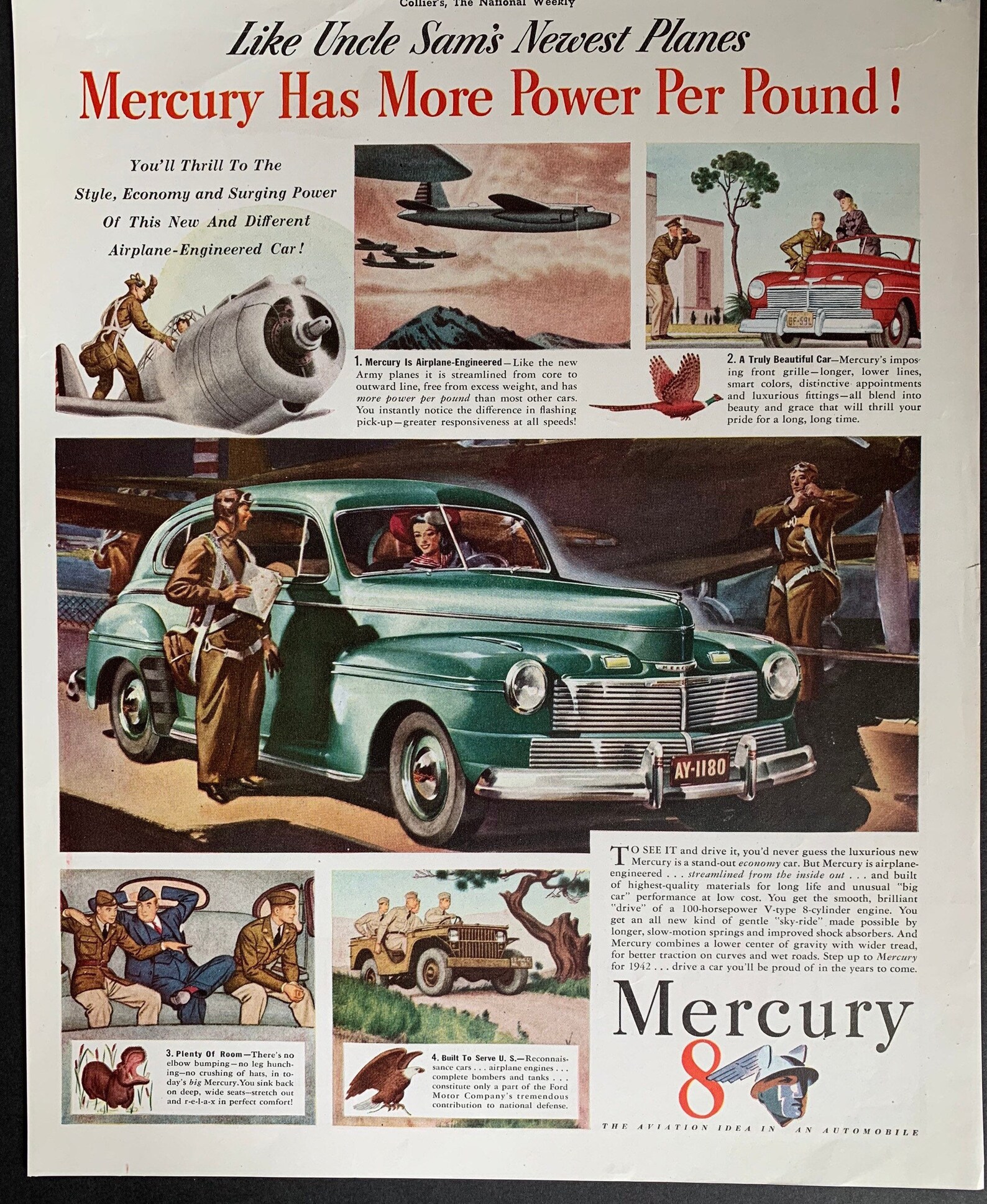 Vintage 1942 Mercury 8 Automobile WW2 Print Ad | Etsy