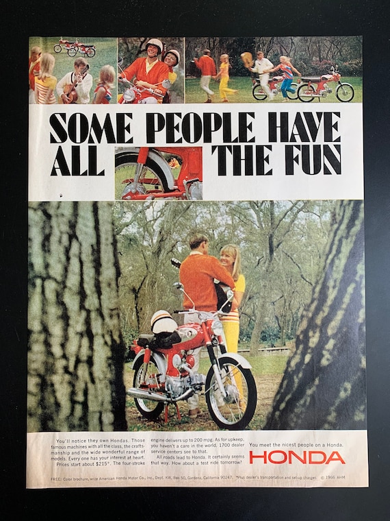 Vintage 1966 Honda Motorcycles Print Ad | Etsy