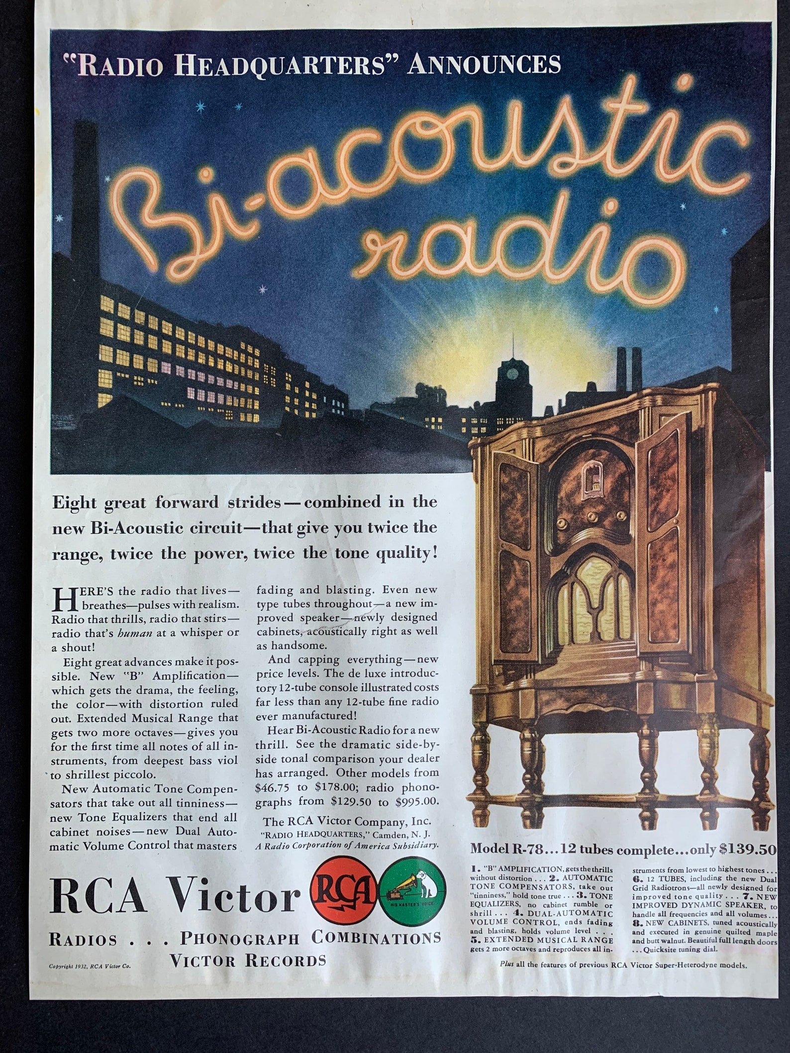 Vintage 1932 RCA Victor Radio Print Ad - Etsy