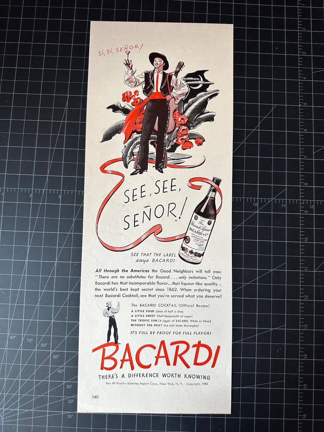 Vintage 1940s Bacardi Rum Print Ad - Etsy