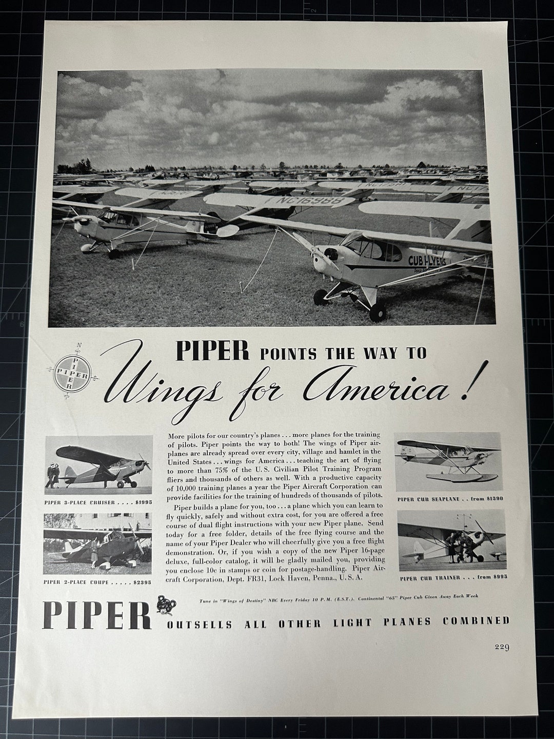 Vintage 1940s Piper Aircraft Print Ad - Etsy