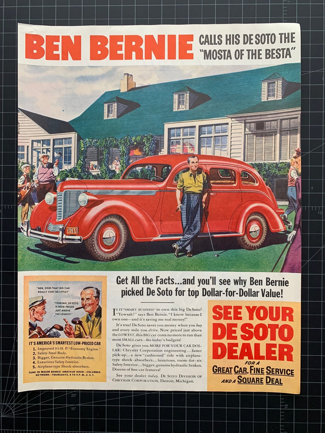 Vintage 1938 Desoto Auto Ben Bernie Advertisement - Etsy
