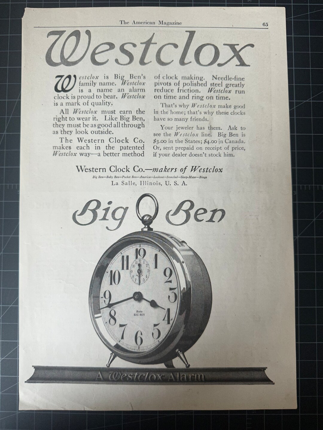 Vintage 1918 Westclox Big Ben Clocks Print Advertisement - Etsy