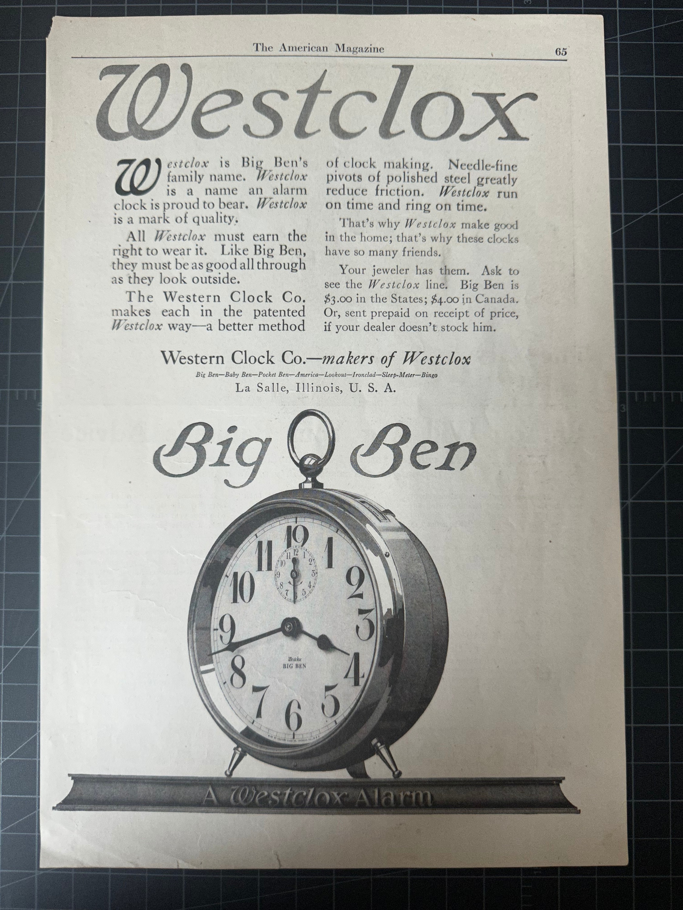 Vintage 1918 Westclox Big Ben Clocks Print Ad - Etsy