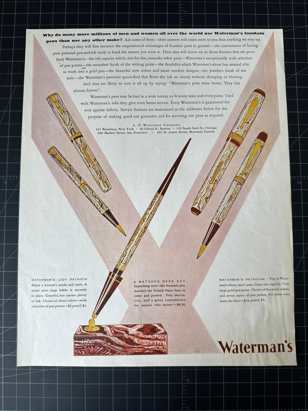 Vintage 1930 Waterman’s Pens Original Print Ad - Etsy