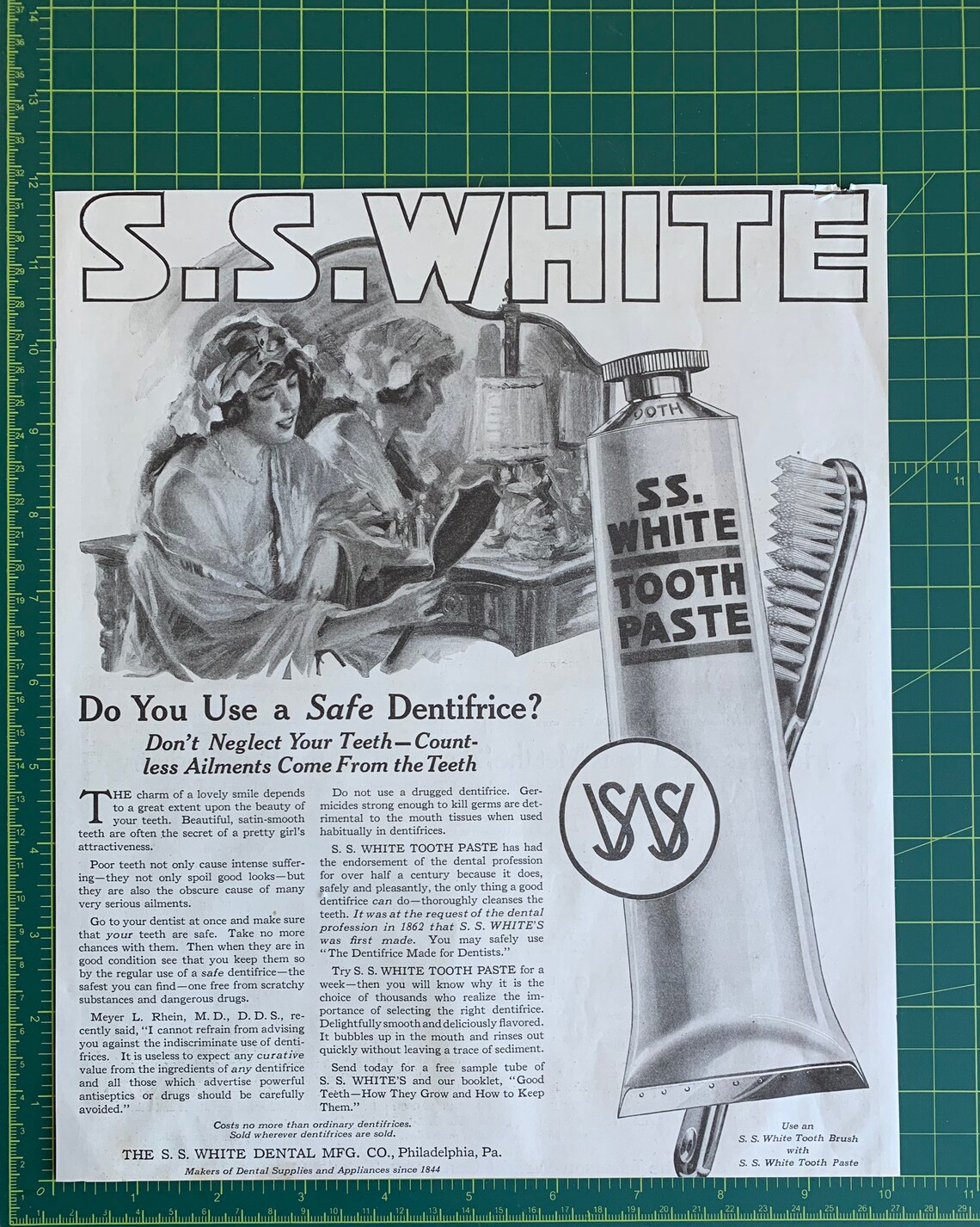 Vintage 1918 SS White Toothpaste Print Ad - Etsy