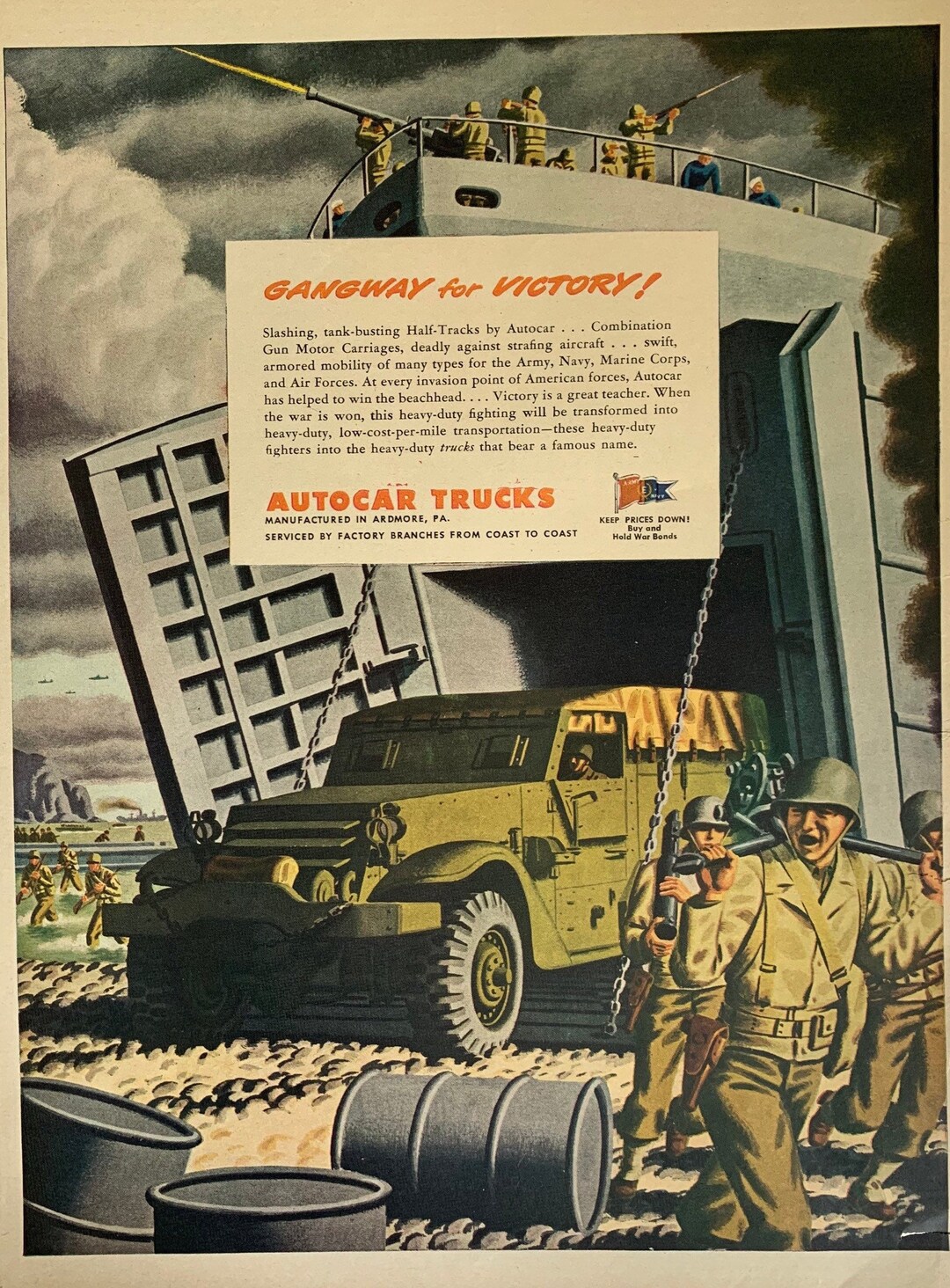 Vintage 1940s Autocar WWII Truck Ad – Military Dump Truck Illustration ...