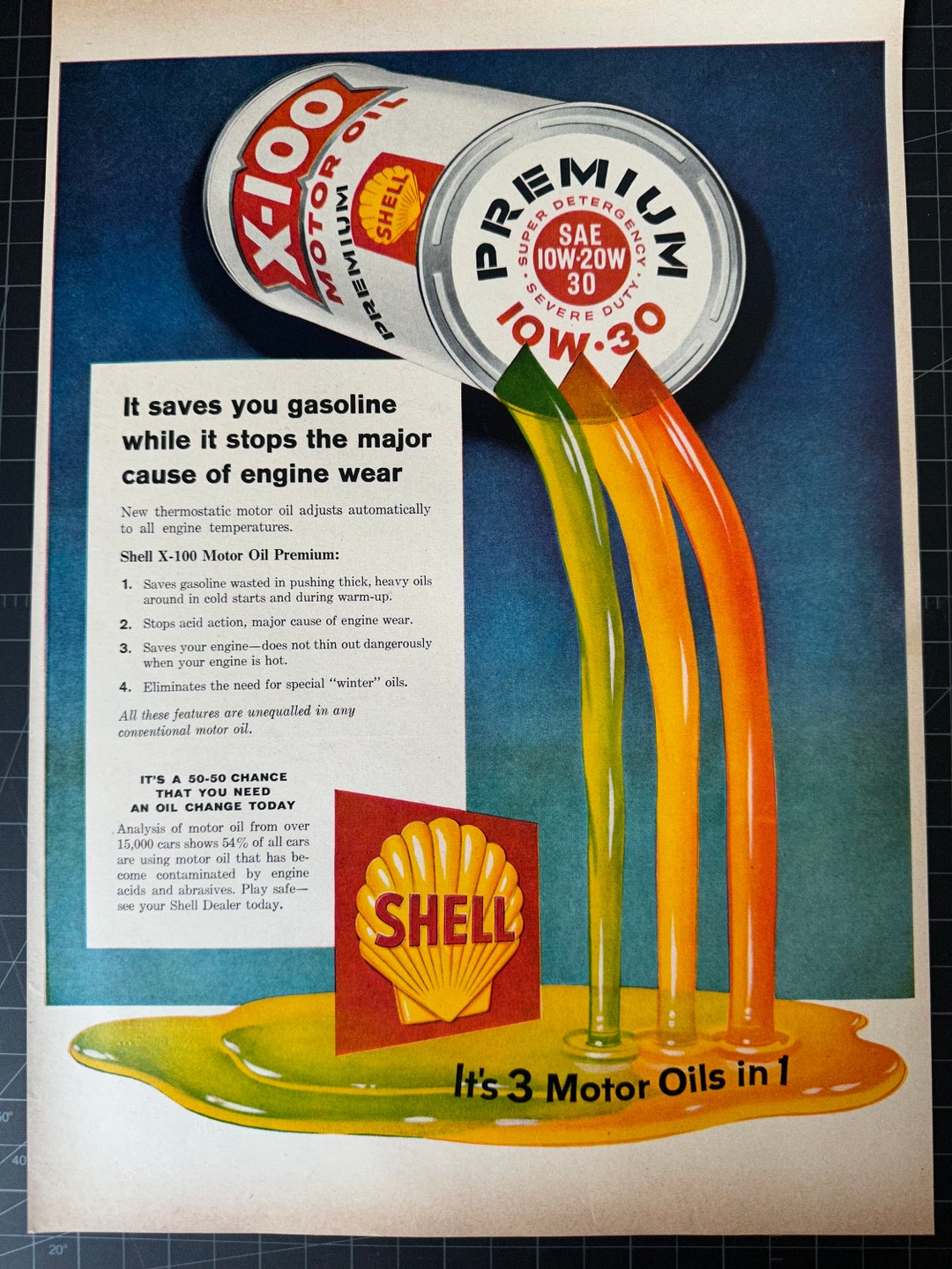 Vintage 1950s Shell Motor Oil Print Advertisement - Etsy