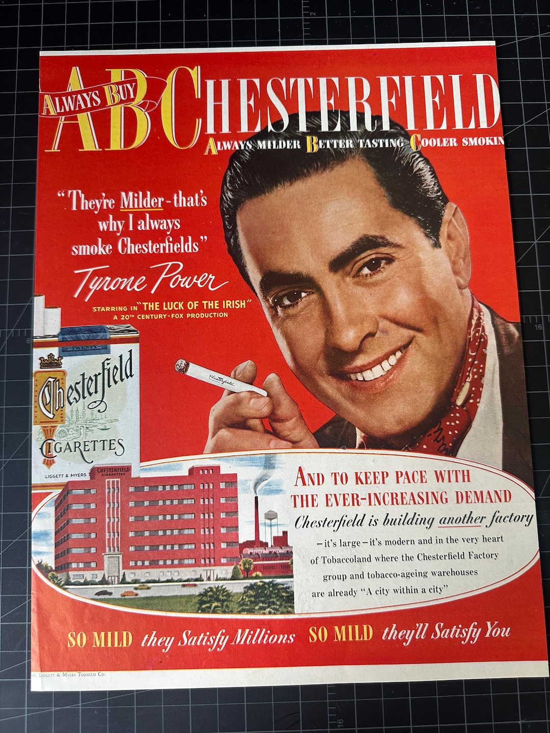 Vintage 1940s Chesterfield Cigarettes Print Ad Tyrone Powervintage - Etsy