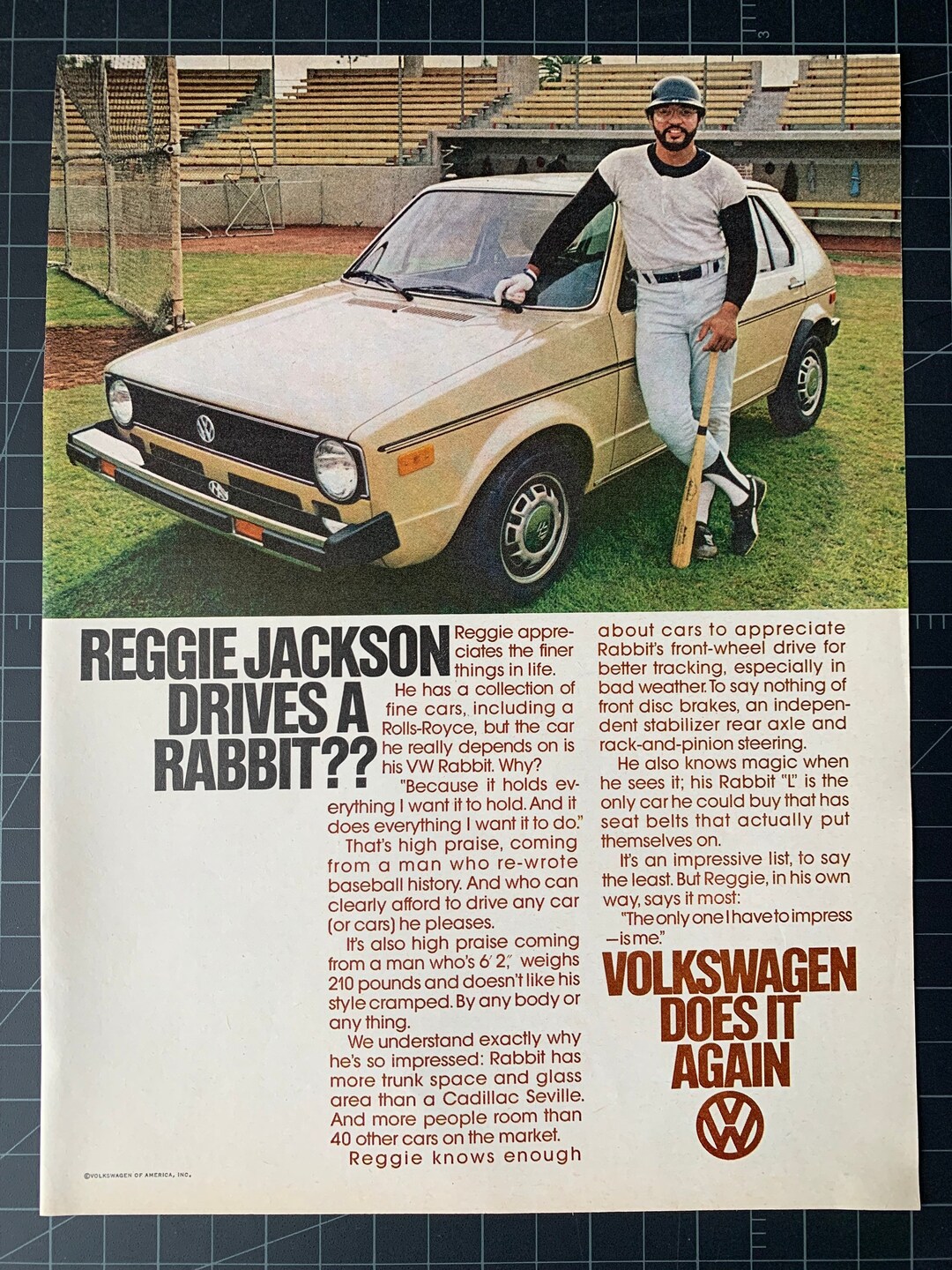Vintage 1970s Volkswagen Rabbit Print Ad - Reggie Jacksonvintage - Etsy