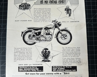 Original Vintage BSA Motorcycle road Rocket Advertisement - Etsy