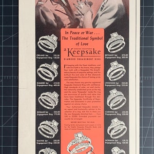 Vintage 1942 Keepsake Diamond Rings Print Ad | Etsy