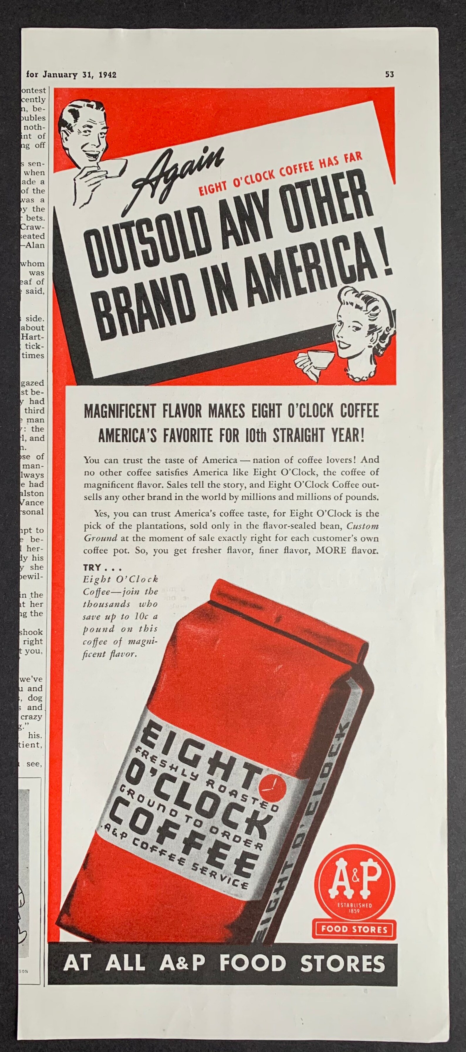 Vintage 1942 Eight Oclock Coffee Print Ad - Etsy