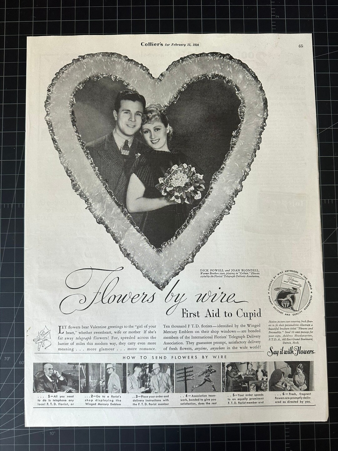 Vintage 1936 Ftd Florists Print Ad Dick Powell Joan Blondell - Etsy