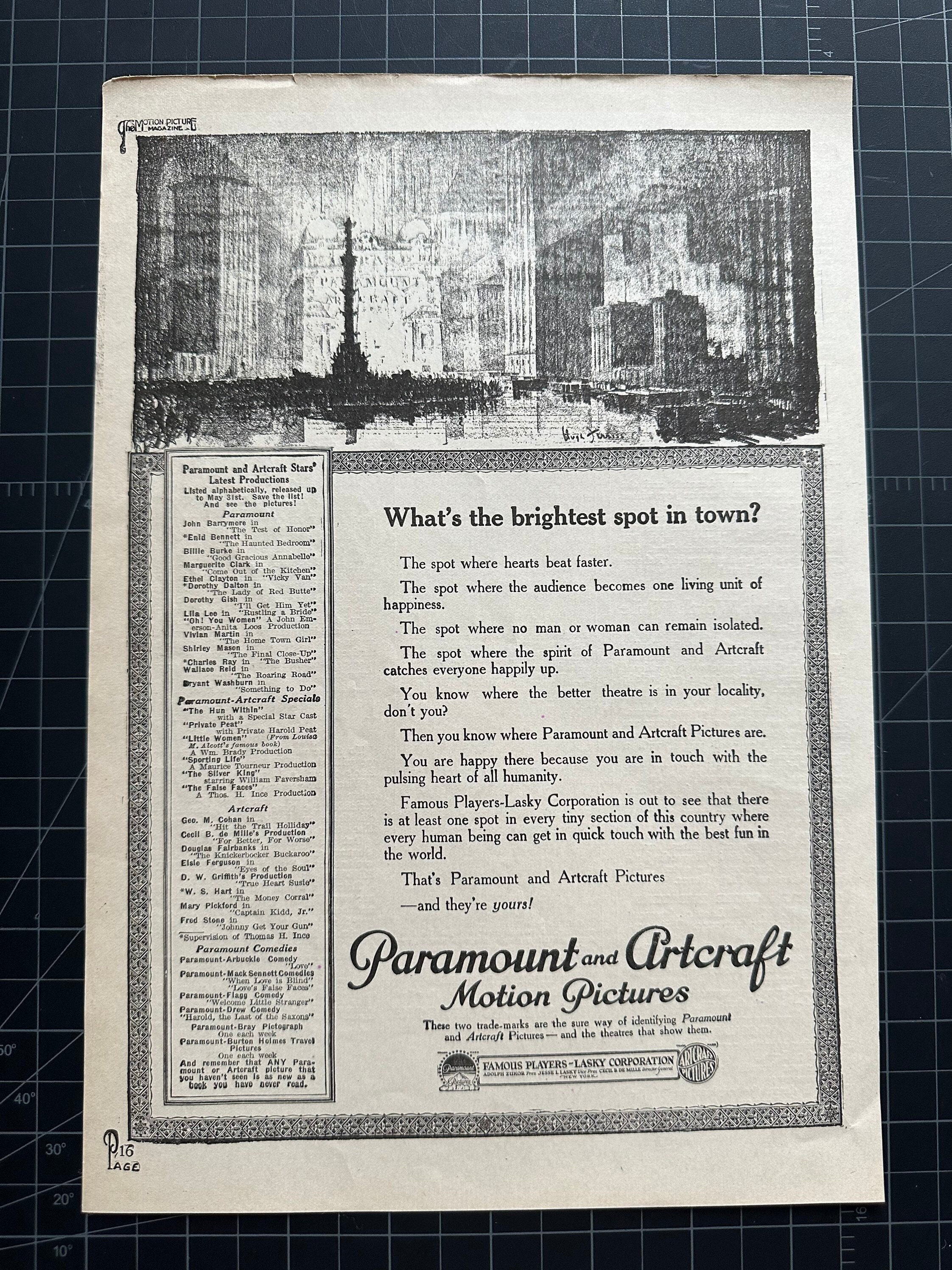 Vintage 1920s Paramount Pictures Original Print Ad - Etsy